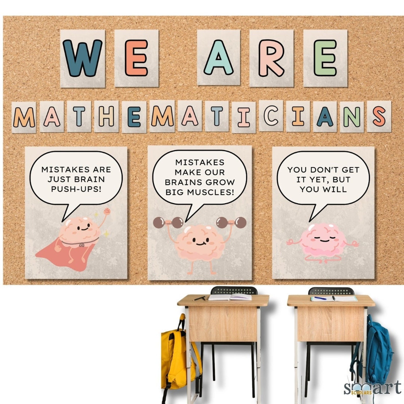 Math Themed Bulletin Board Kit With Boho Letters, Mindset Posters ...