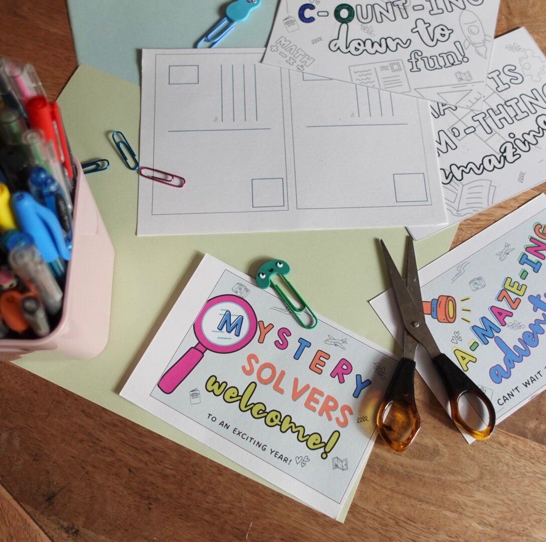 Back to School Postcards, Printable, Kids Colouring Set, With ...