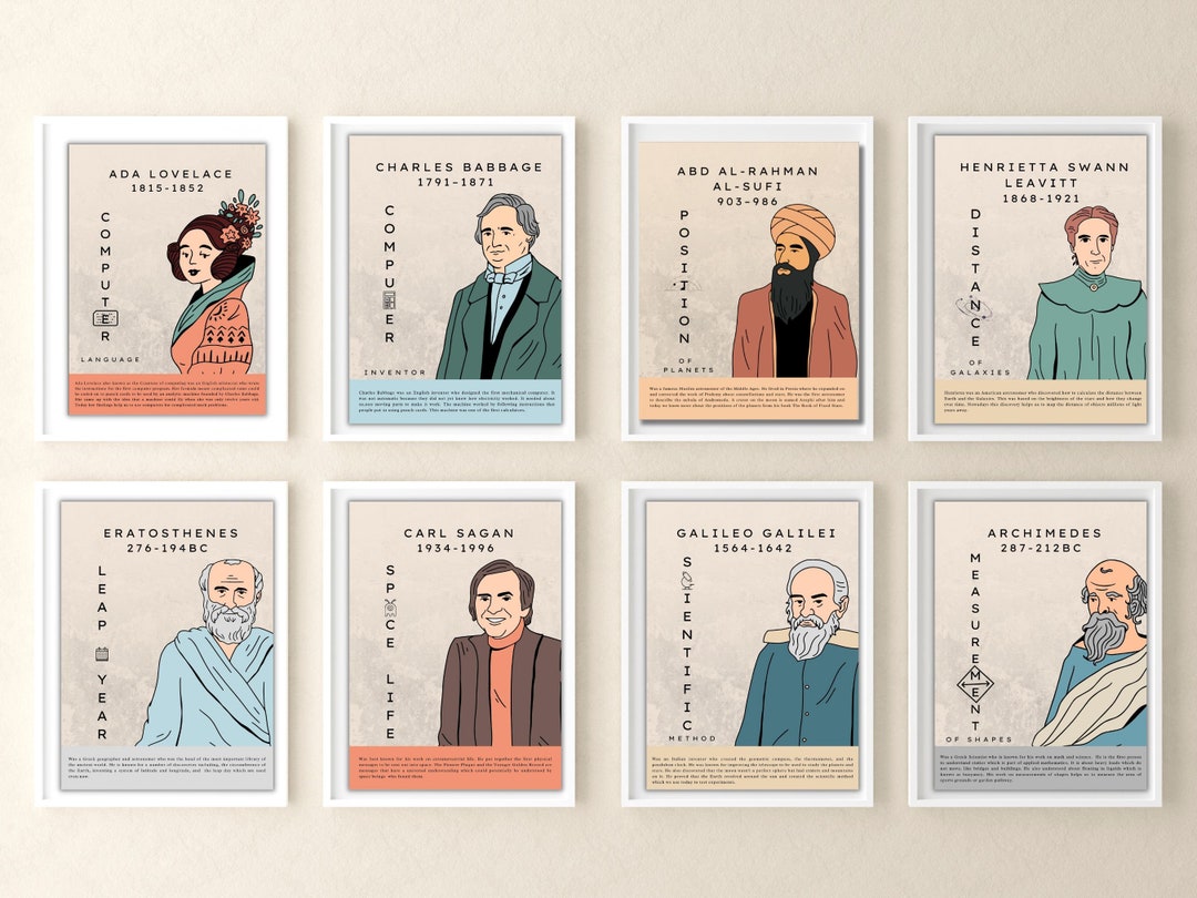 Famous Mathematicians Posters , Set of 8 Wall Prints, Printable Math ...