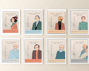 Famous Mathematicians Posters , Set of 8 Wall Prints, Printable Math ...
