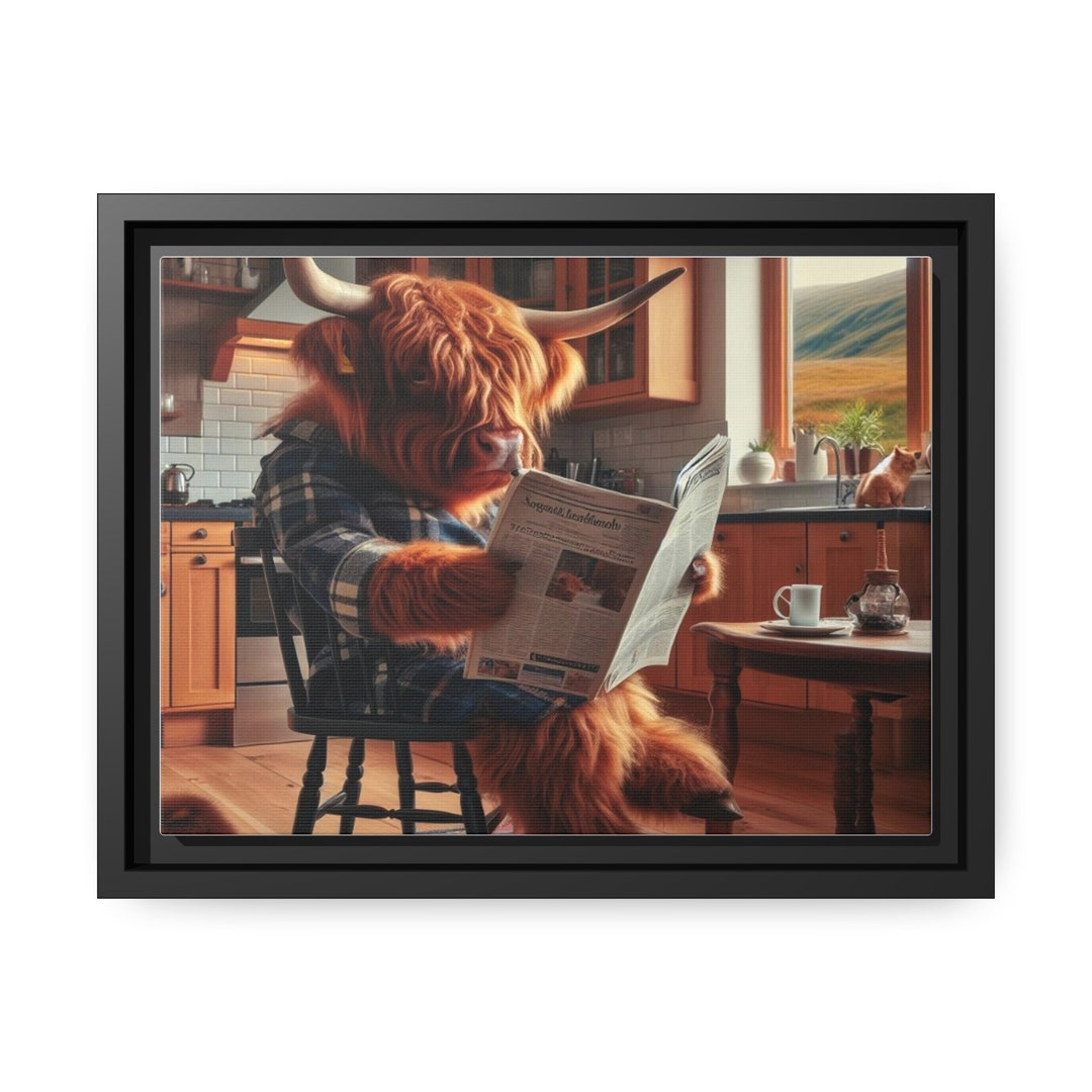 Highland Cow Reading the Newspaper. Great Gifting Idea. Matte Canvas ...