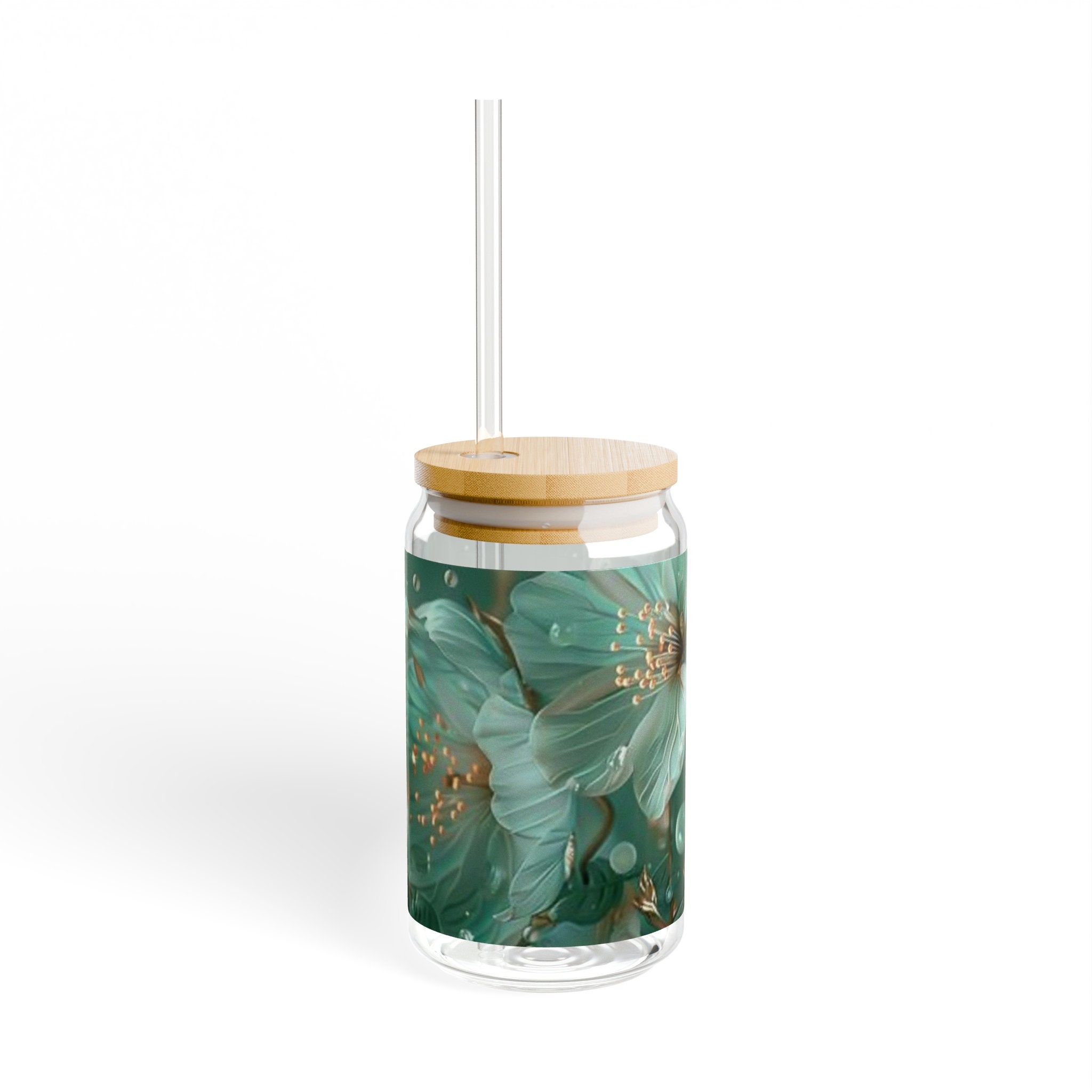 Beautiful Turquoise Lily Flowers Sipper Glass, 16oz Great Gifting Idea ...