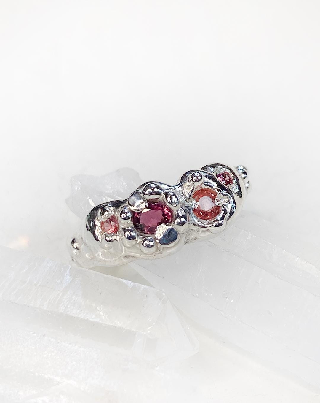 Pink Sapphire Melt Ring, Colorful Gemstone Ring,molten Silver Ring ...