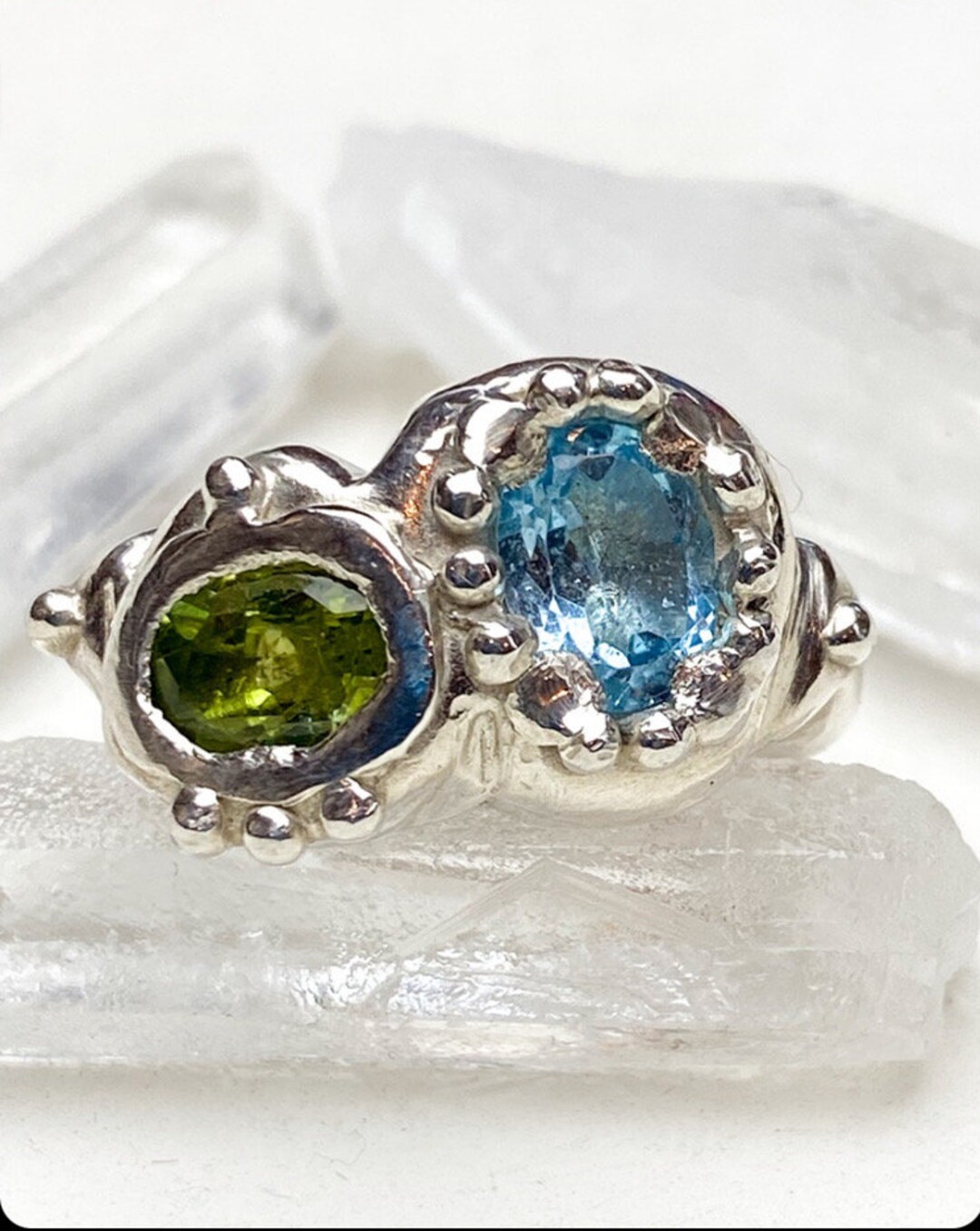 You Rock Melt Ring, Colorful Gemstone Chunky Ring, Molten Silver Ring ...