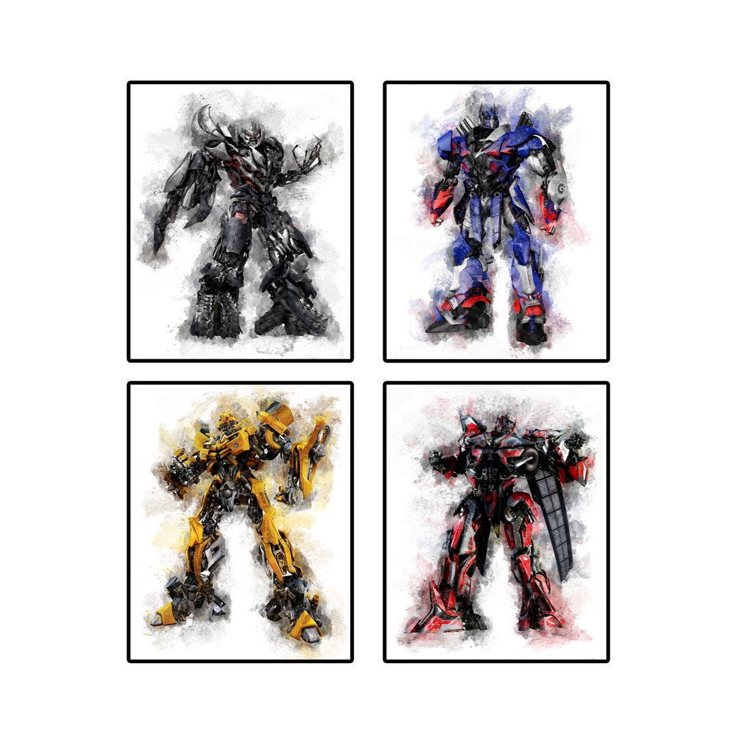 Transformers Print Set of 4, Digital Download, Superhero Watercolor ...