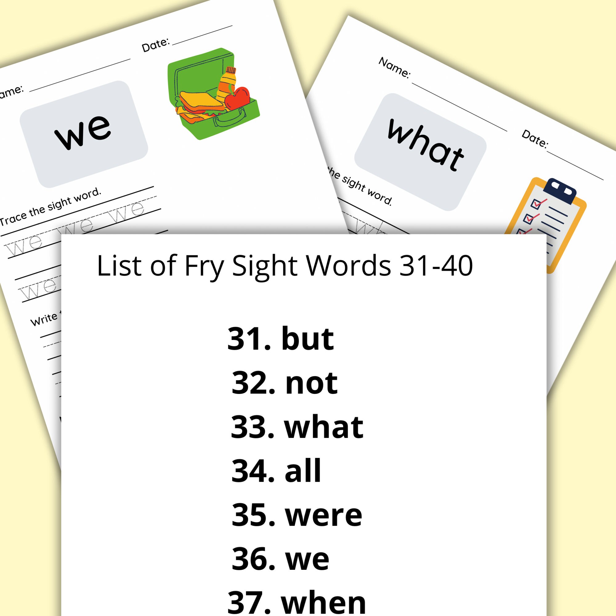 Sight Words Activity Sheets Words 31-40 - Etsy