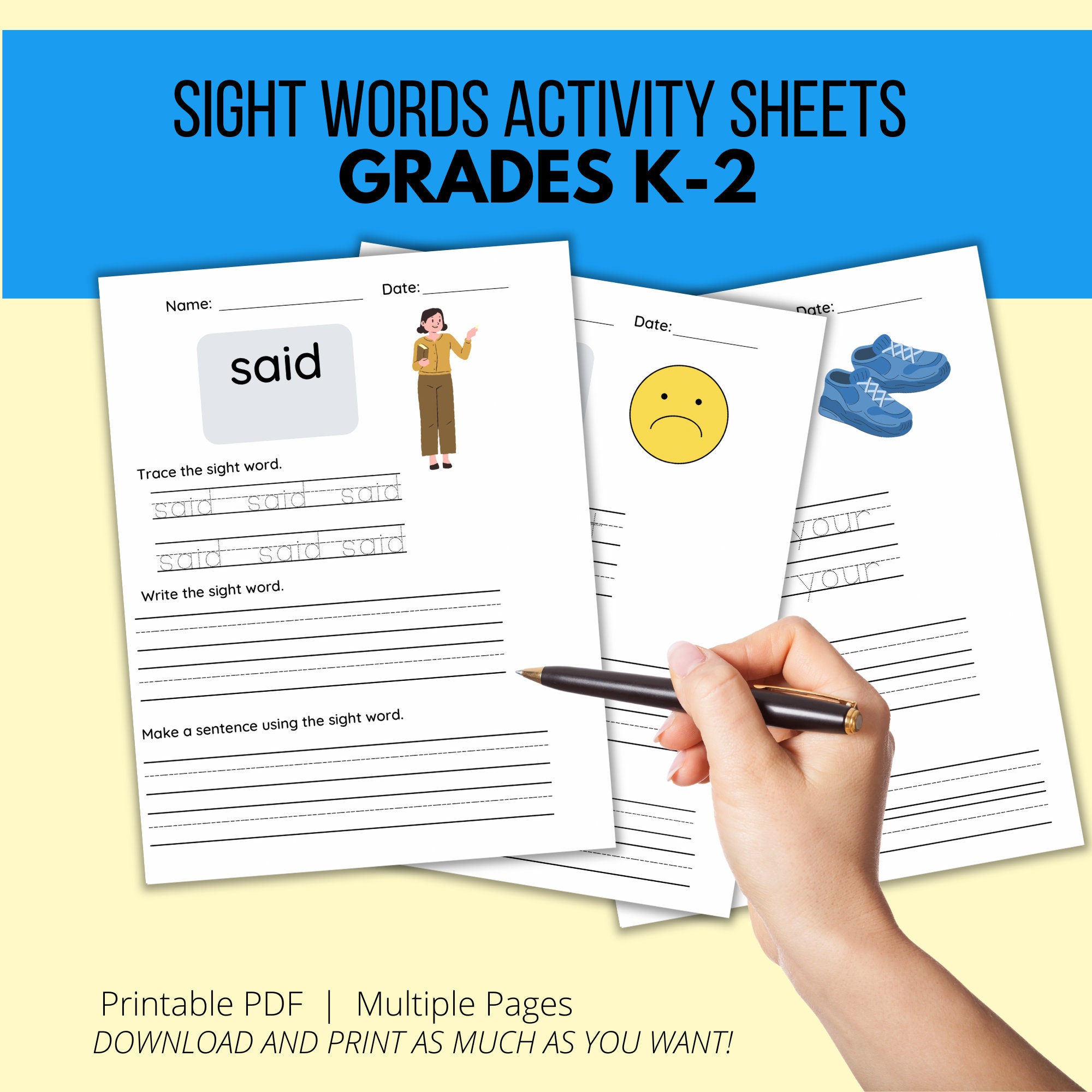 Sight Words Activity Sheets Words 31-40 - Etsy