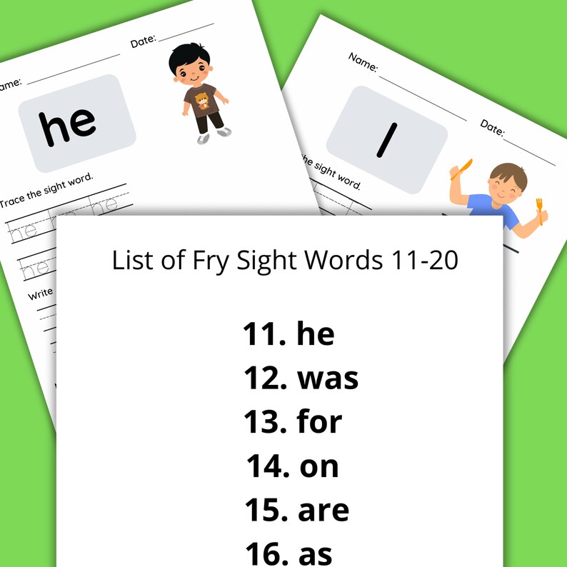 Sight Words Activity Sheets Fry List (11-20) - Etsy