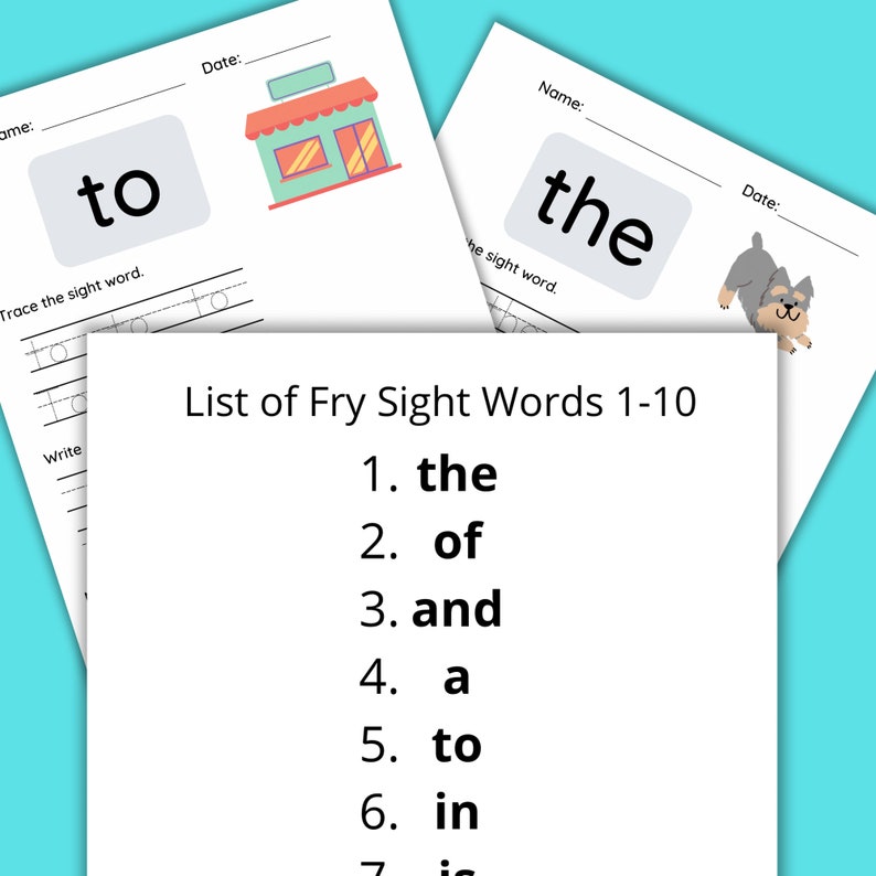 Sight Words Activity Sheets Fry List 1-10 - Etsy