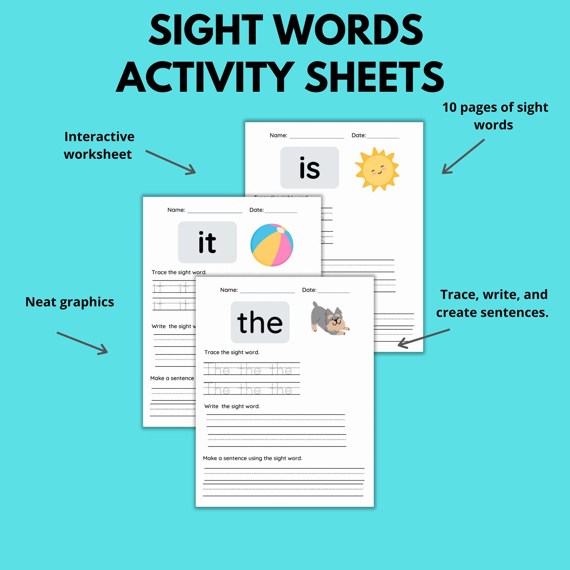 Sight Words Activity Sheets Fry List (1-10) - Etsy