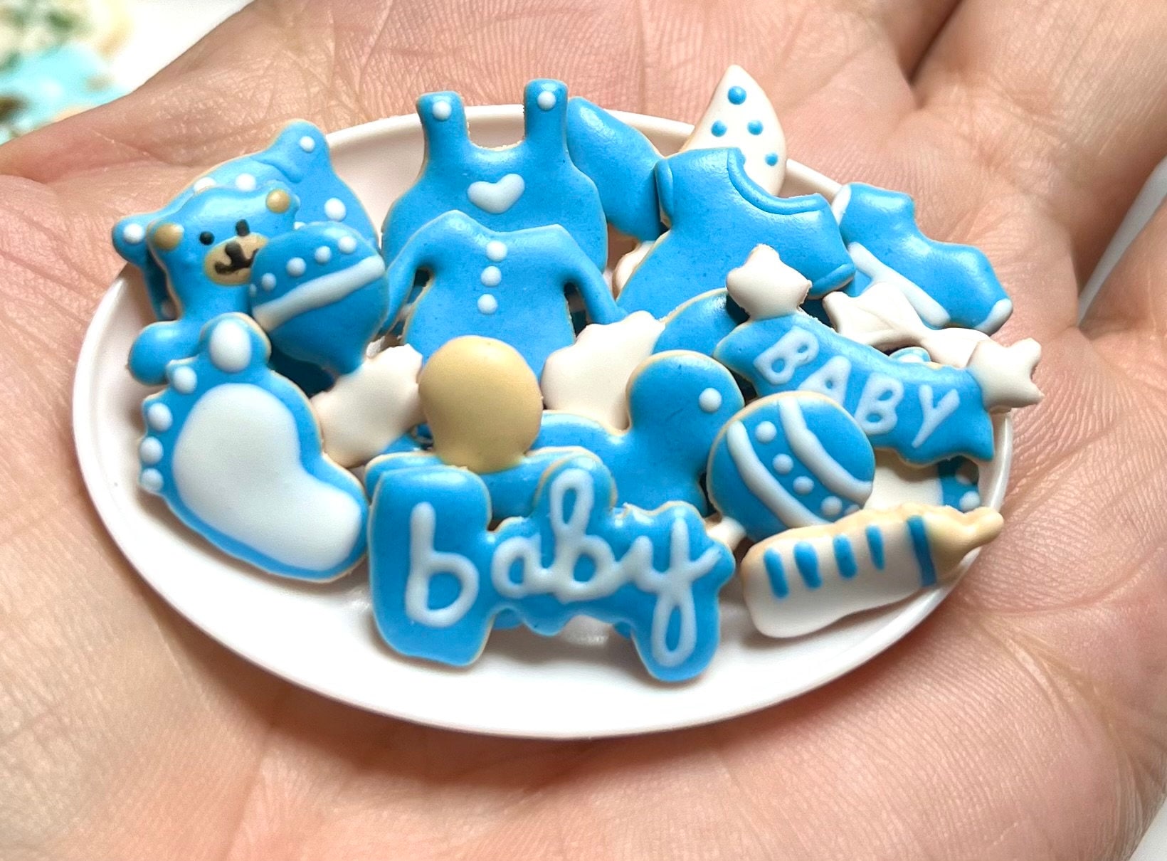 1:6 Scale Baby Shower Cookies - Dark Blue Complete Set of 18 for 11-12 ...