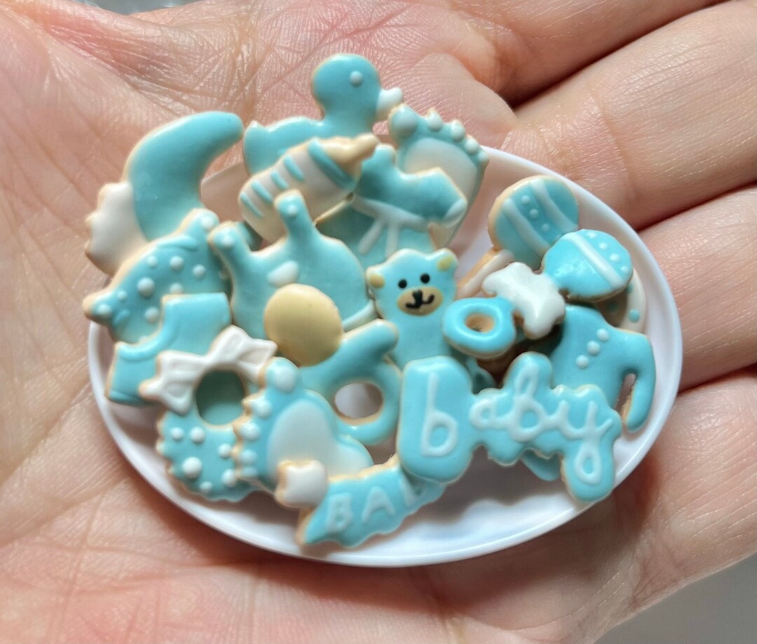 1:6 Scale Baby Shower Cookies - Light Blue Complete Set of 18 for 11-12 ...