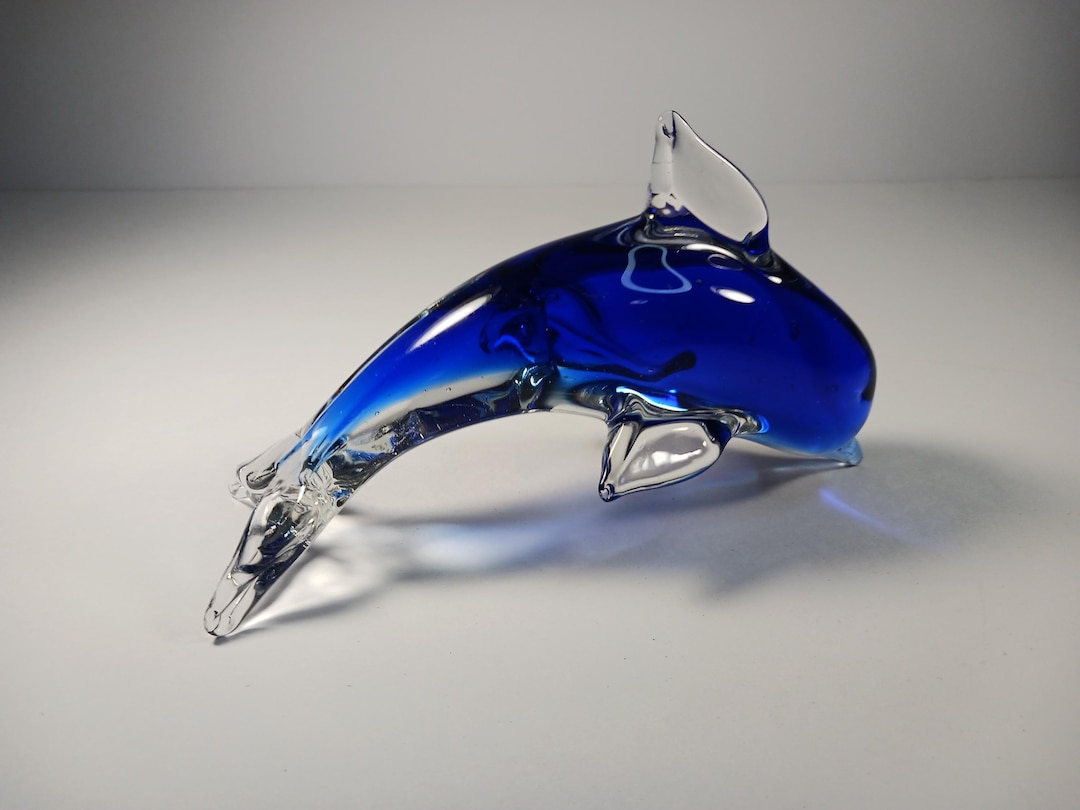 Art Glass Dolphin Blue and Clear Dolphin Figurine Glass Dolphin ...