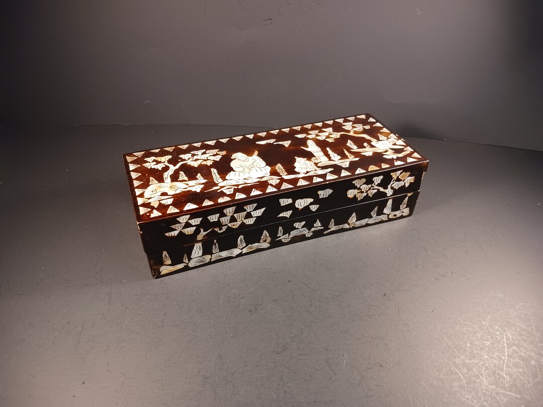 Vintage Entryway Box-wooden Jewelry Box Asian Abalone Shell Inlay Black ...