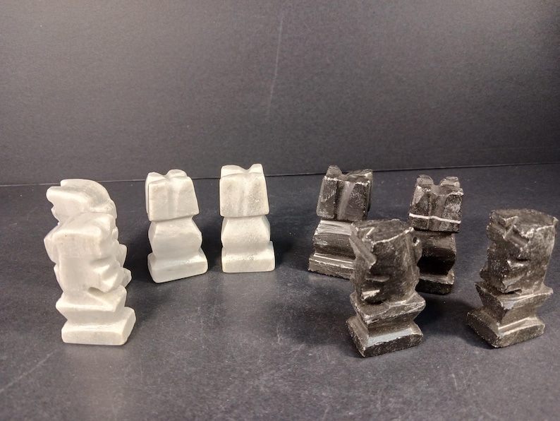 Vintage Handcrafted Stone Chess Set – Tiki Style - Mayan Style Stone 32 ...