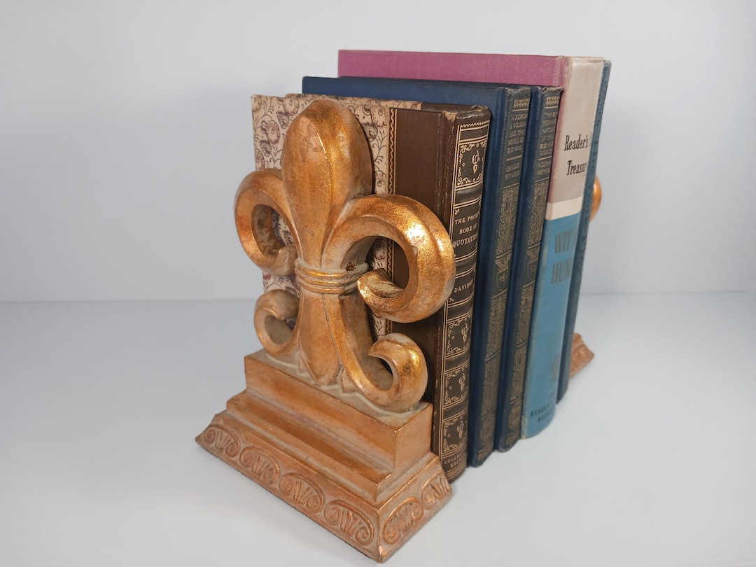 Wooden Fleur De Lis Book Ends –library Decor-unique Mantel Decor -book ...