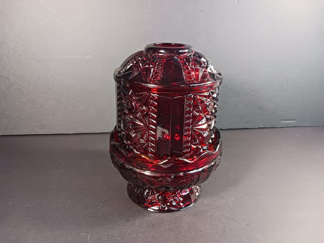Vintage Fairy Lamp Red Flashed Indiana Glass Stars and Bars Fairy Lamp ...