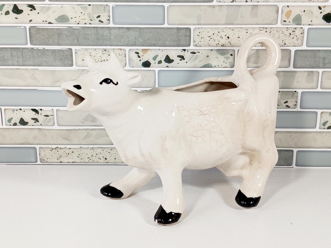 White Cow Creamer Stamped Japan -vintage Porcelain Cow Creamer ...