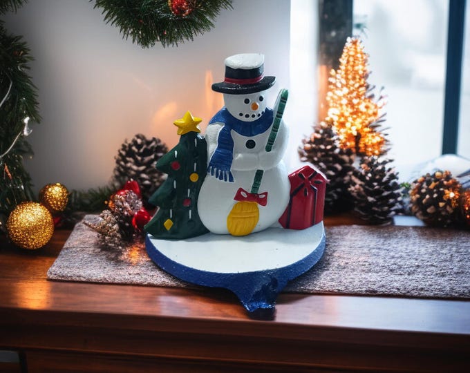 Cast Iron Snowman Stocking Hanger Vintage Christmas Mantel Hook Holiday ...