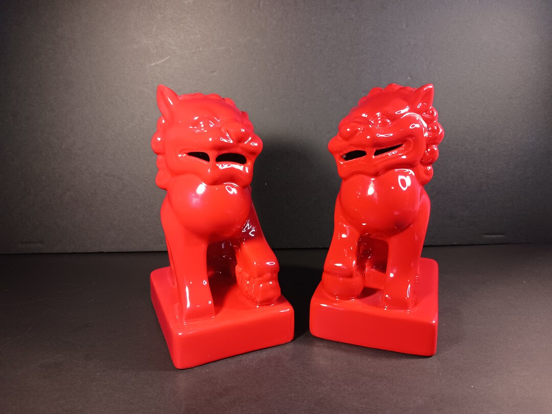 Vintage Red Ceramic Foo Dogs Figurines -ceramic Shishi Figurines ...