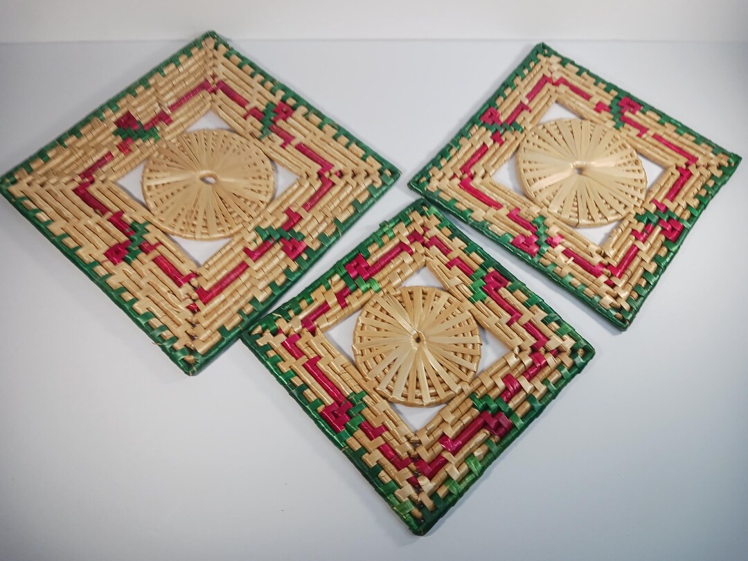 Rattan Wicker Trivet Set - Bohemian Hot Pads - Unique Kitchen Wall ...