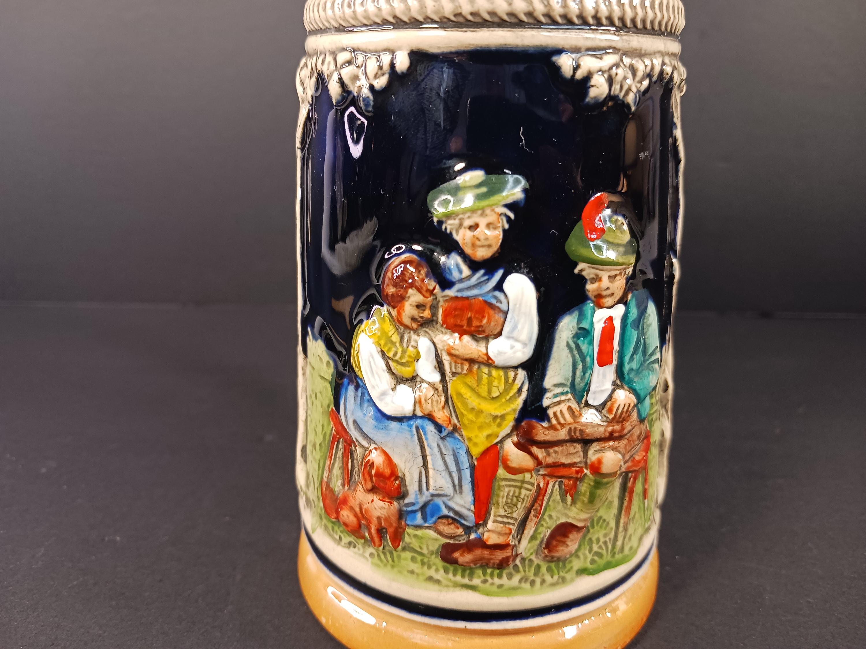 Vintage German Beer Stein Marked Handarbeit – 7" Tall Raised Relief ...