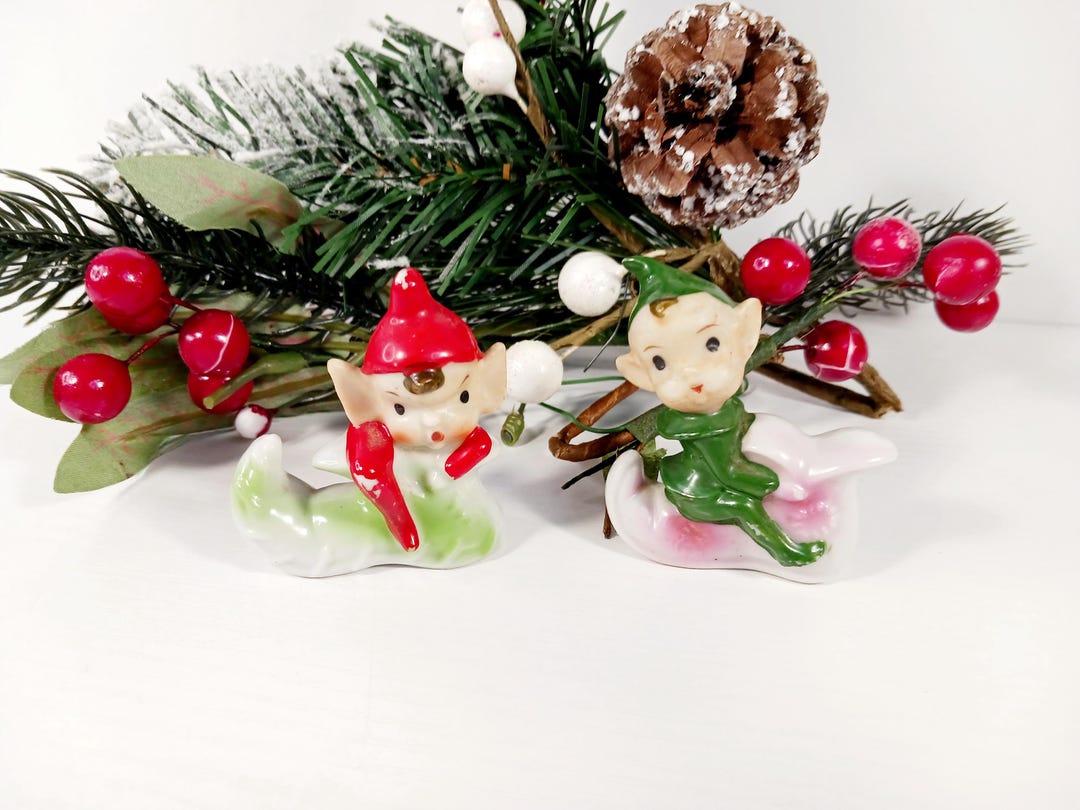 2 Japan Porcelain Elves, Hand-painted Pixie Figurines- Holiday Decor ...