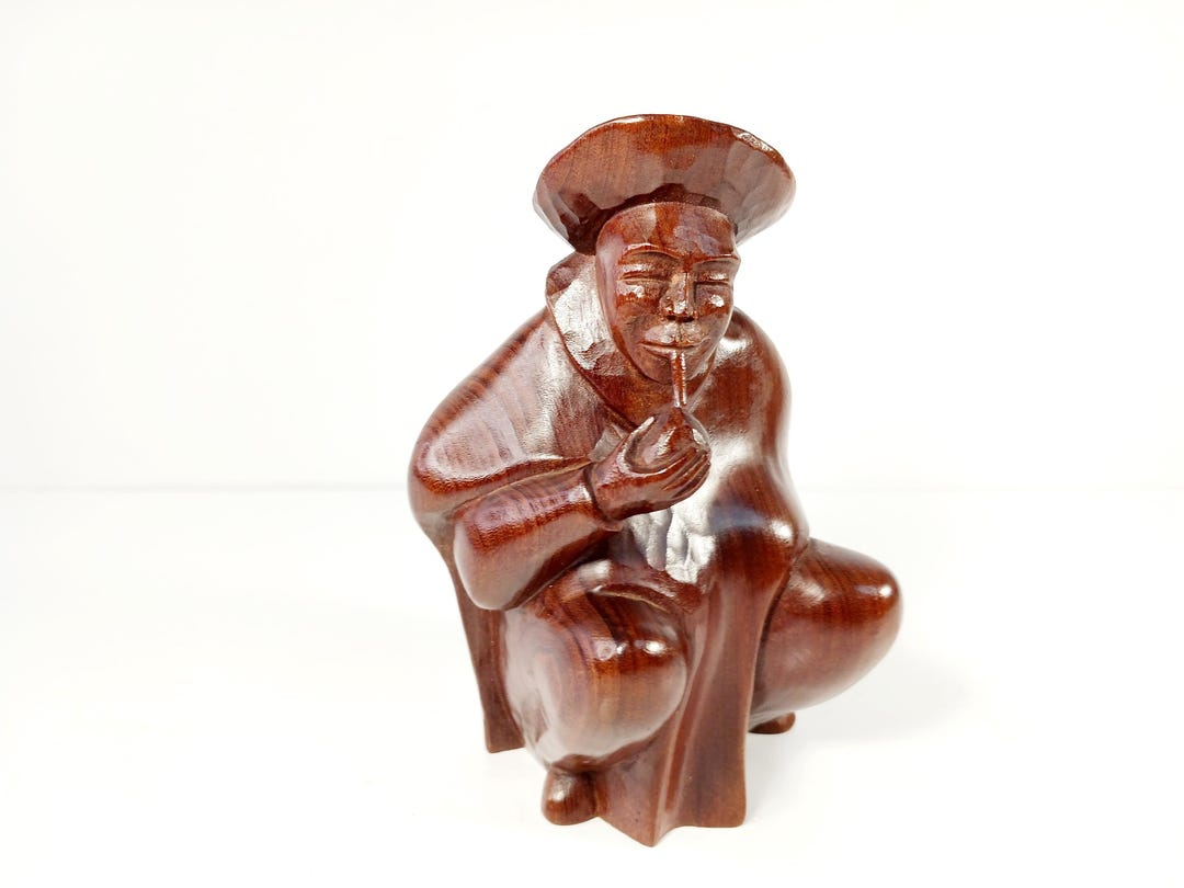 Hand-carved Wooden Man With Pipe - Vintage Paraguay Folk Art - 6" Tall ...