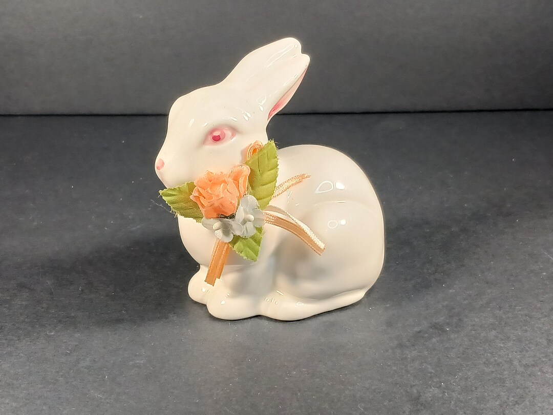 1987 Porcelain Bunny Figurine- Rabbit Figurine With Pink Eyes and ...