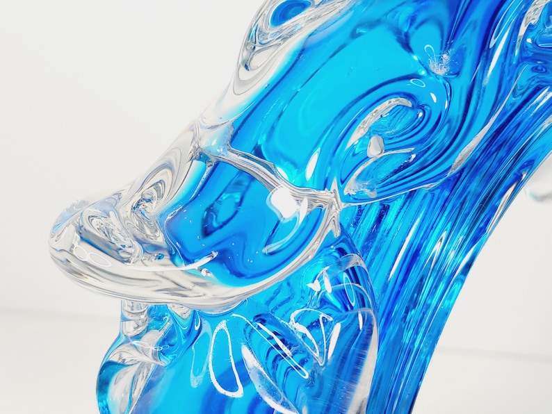 Vintage Blue Art Glass Wave Sculpture Heavy Coastal Decor Ocean Display ...