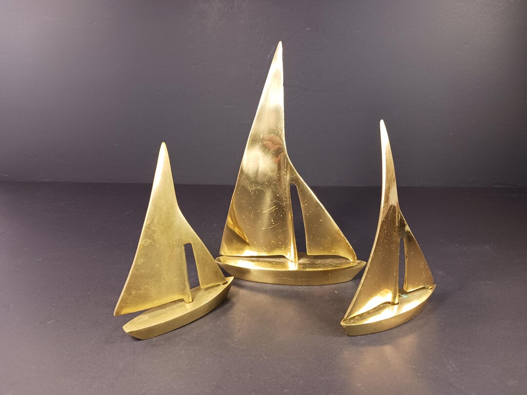 Solid Brass Sailboat Trio -vintage Brass Sailboat Sculpture - Nautical ...