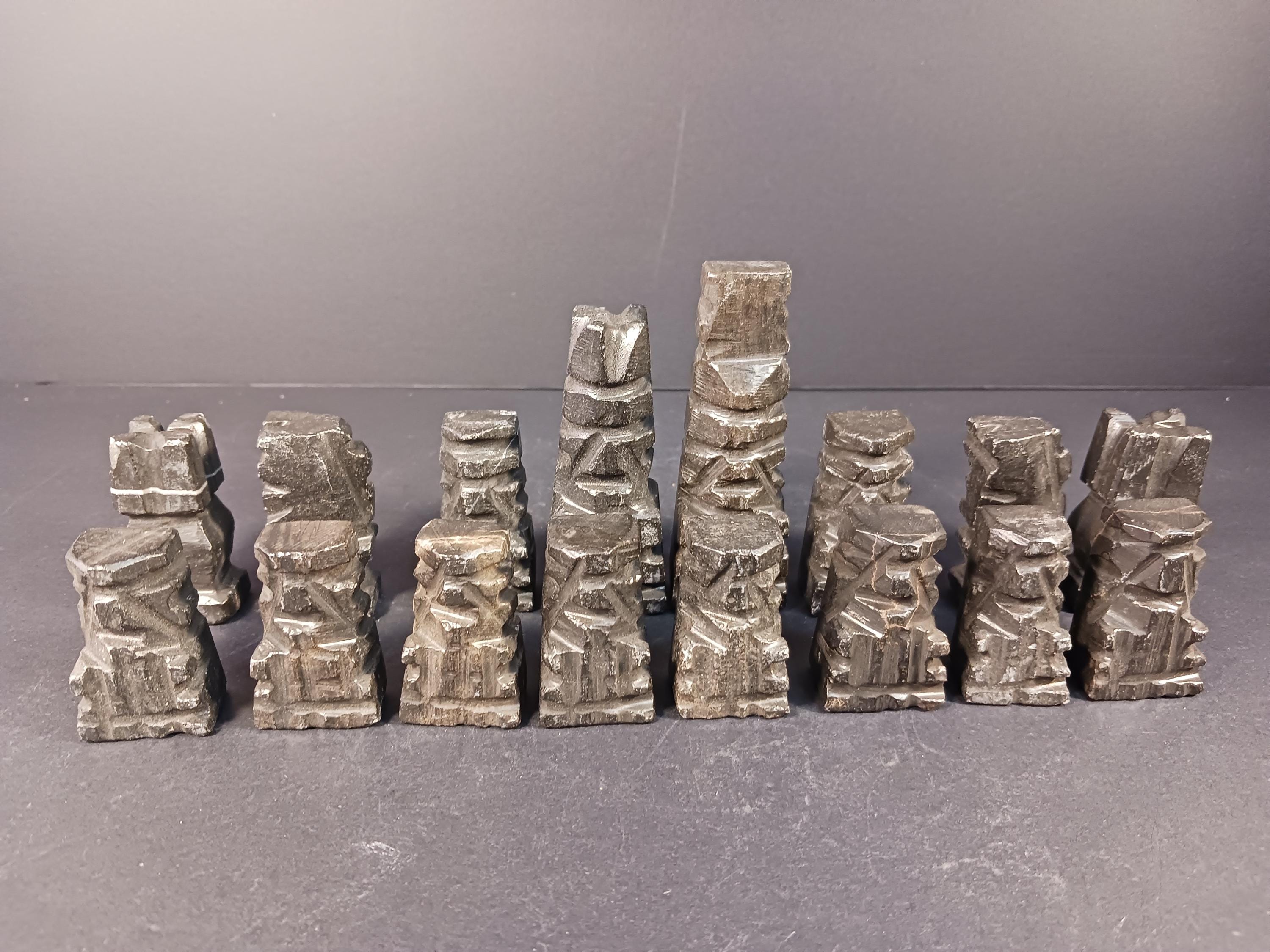 Vintage Handcrafted Stone Chess Set – Tiki Style - Mayan Style Stone 32 ...