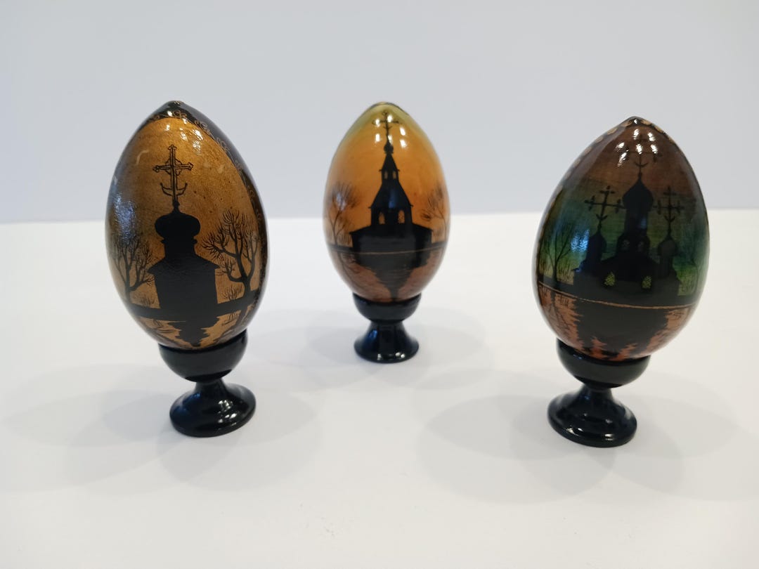 Vintage Russian Eggs- Hand Painted Russian Wooden Eggs- Lacquer Easter ...