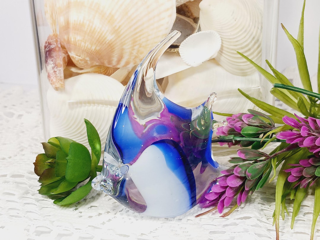 Vintage Art Glass Blue and Clear Angelfish Figurine Paperweight ...