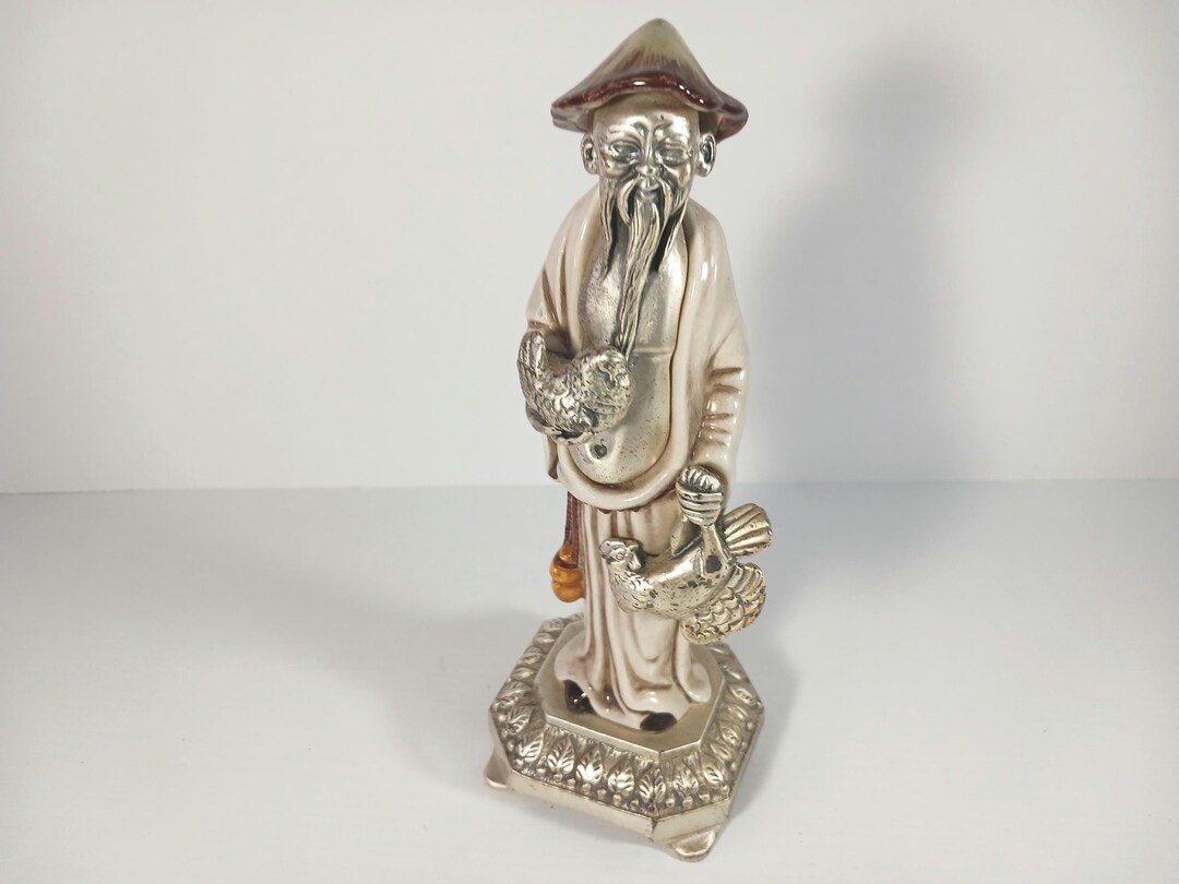 Vintage Chinese Pewter & Enamel Figurine – Peltro Italy, 9" Sculpture ...