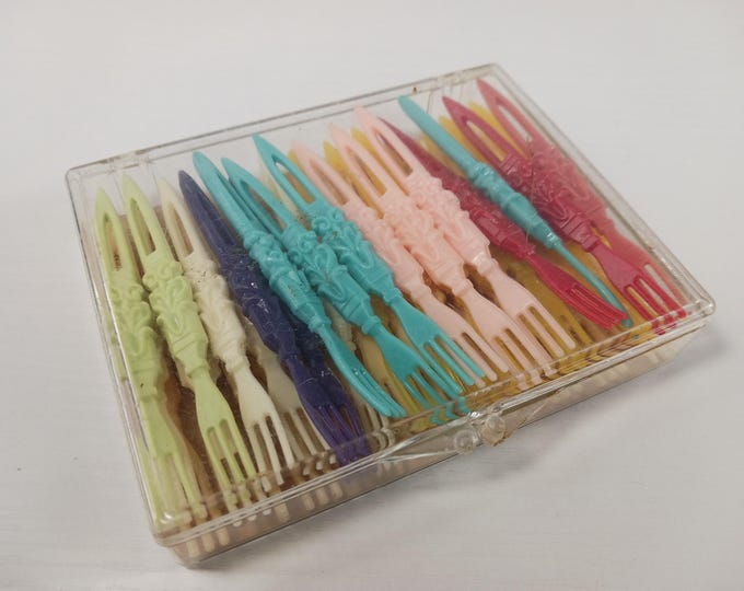 Vintage Cocktail Little Forks and Spoons Set of 10 With Two Colours ...