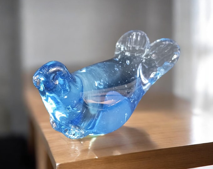 Blue Glass Seal Figurine Hand Blown Art Animal Sculpture Coastal ...