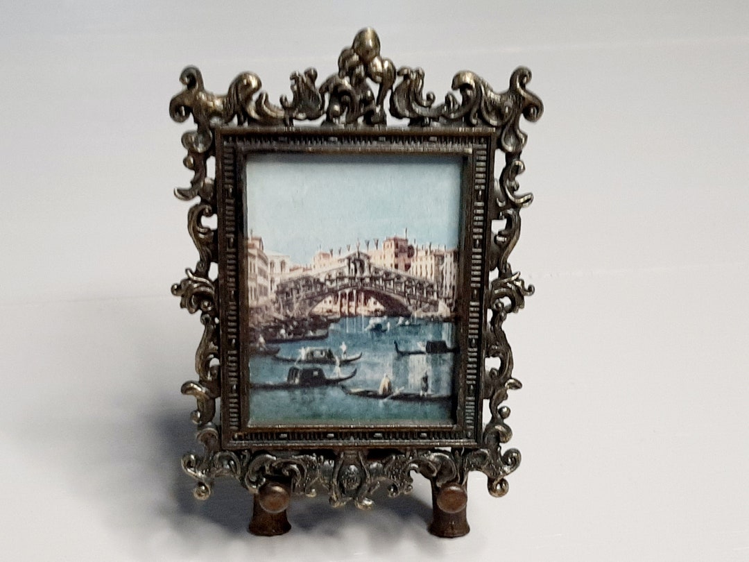 Vintage Italian Miniature Ornate Metal Frame With Venice Gondolas Print ...