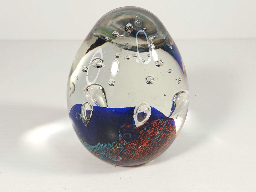 Hand Blown Glass Egg Paperweight With Controlled Bubbles - Oval Egg ...