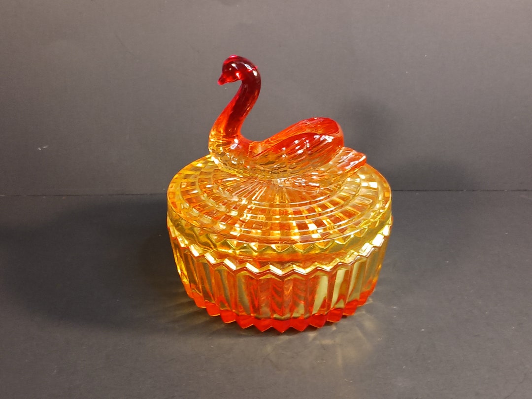 Vintage Jeanette Amberina Glass Swan Jar Lipstick and Dusting Powder ...