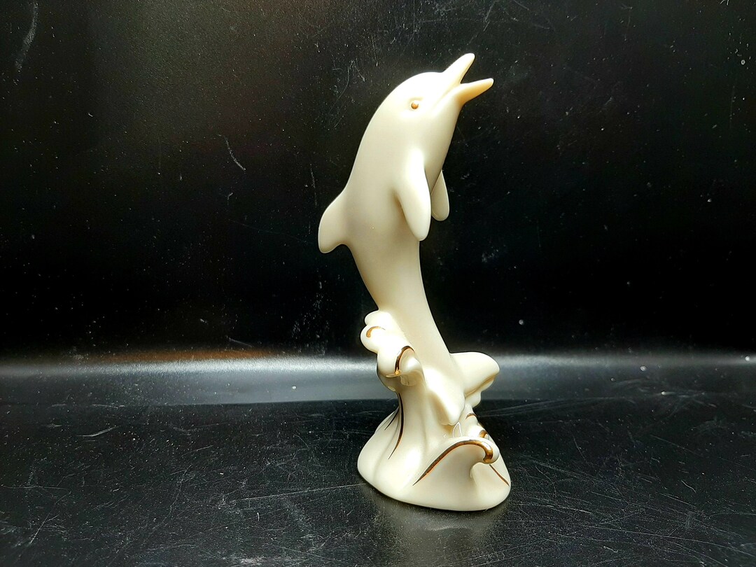Lenox Porcelain Dolphin on Ocean Waves Figurine, Hand Painted 24K Gold ...