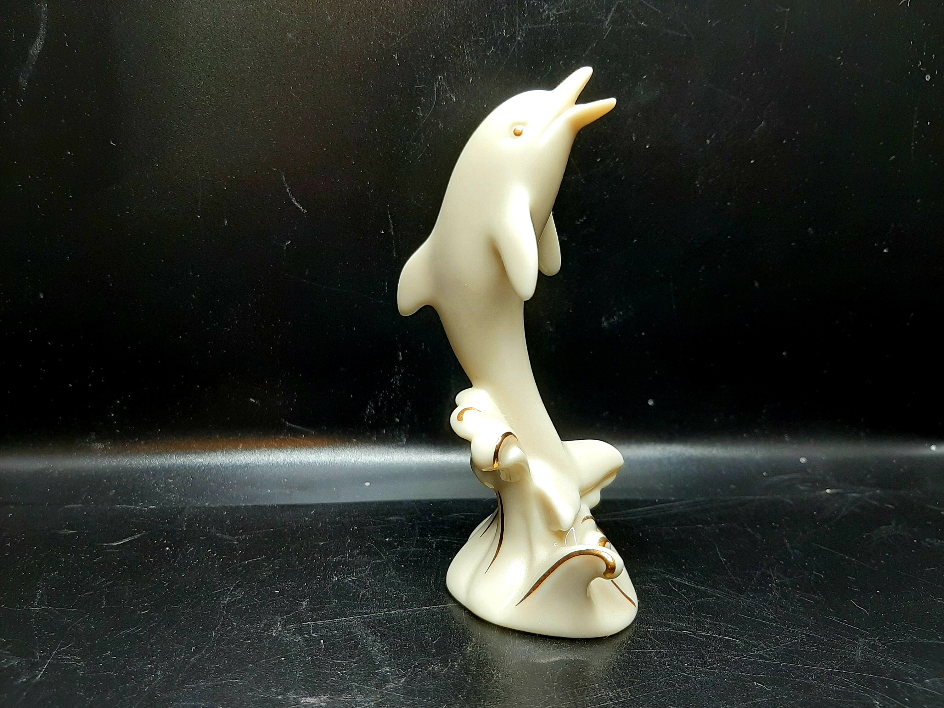 Lenox Porcelain Dolphin on Ocean Waves Figurine, Hand Painted 24K Gold ...