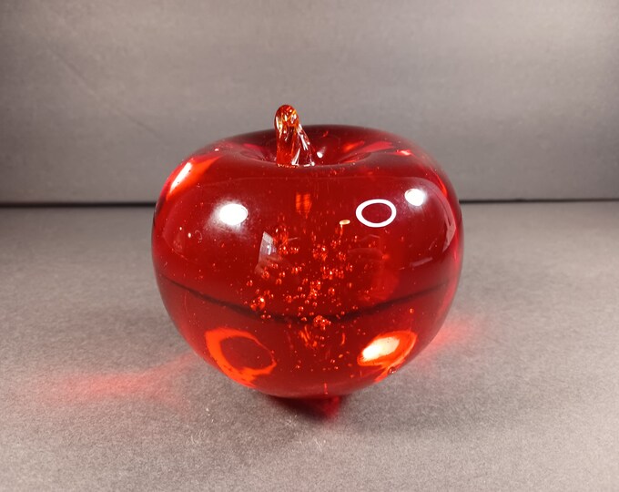 Radiant Ruby Apple: Handcrafted Blown Glass Red Apple With Pulled Stem ...