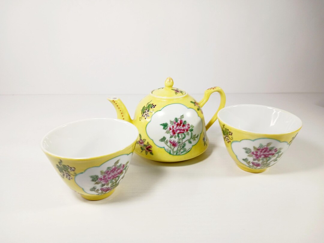 Mini Canton Ware Hand-painted Tea for Two Set - Floral Design- Tea ...