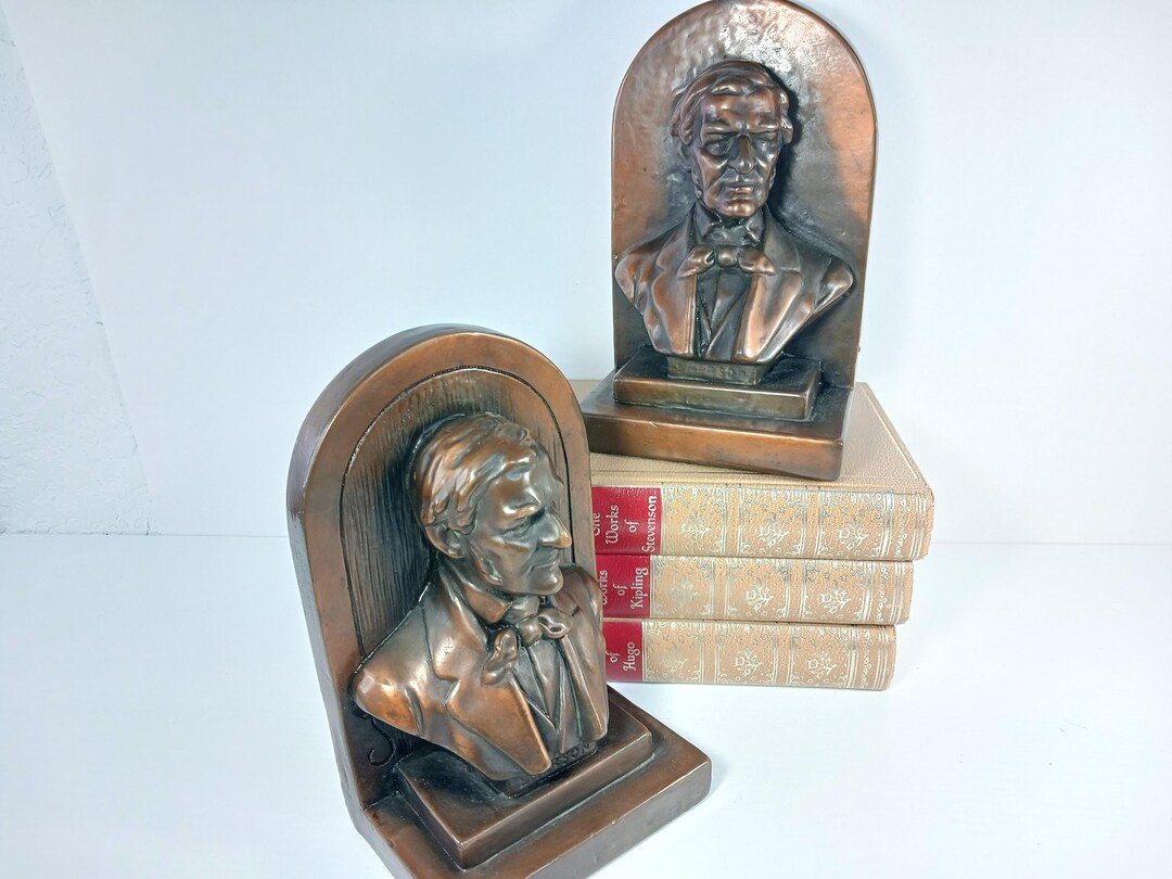 Vintage Armor Bronze Tone Emerson Bust Bookends – Collectible Library ...