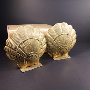 Vintage Brass Shell Bookends Clam Shell Book Shelf Decor Office Decor ...