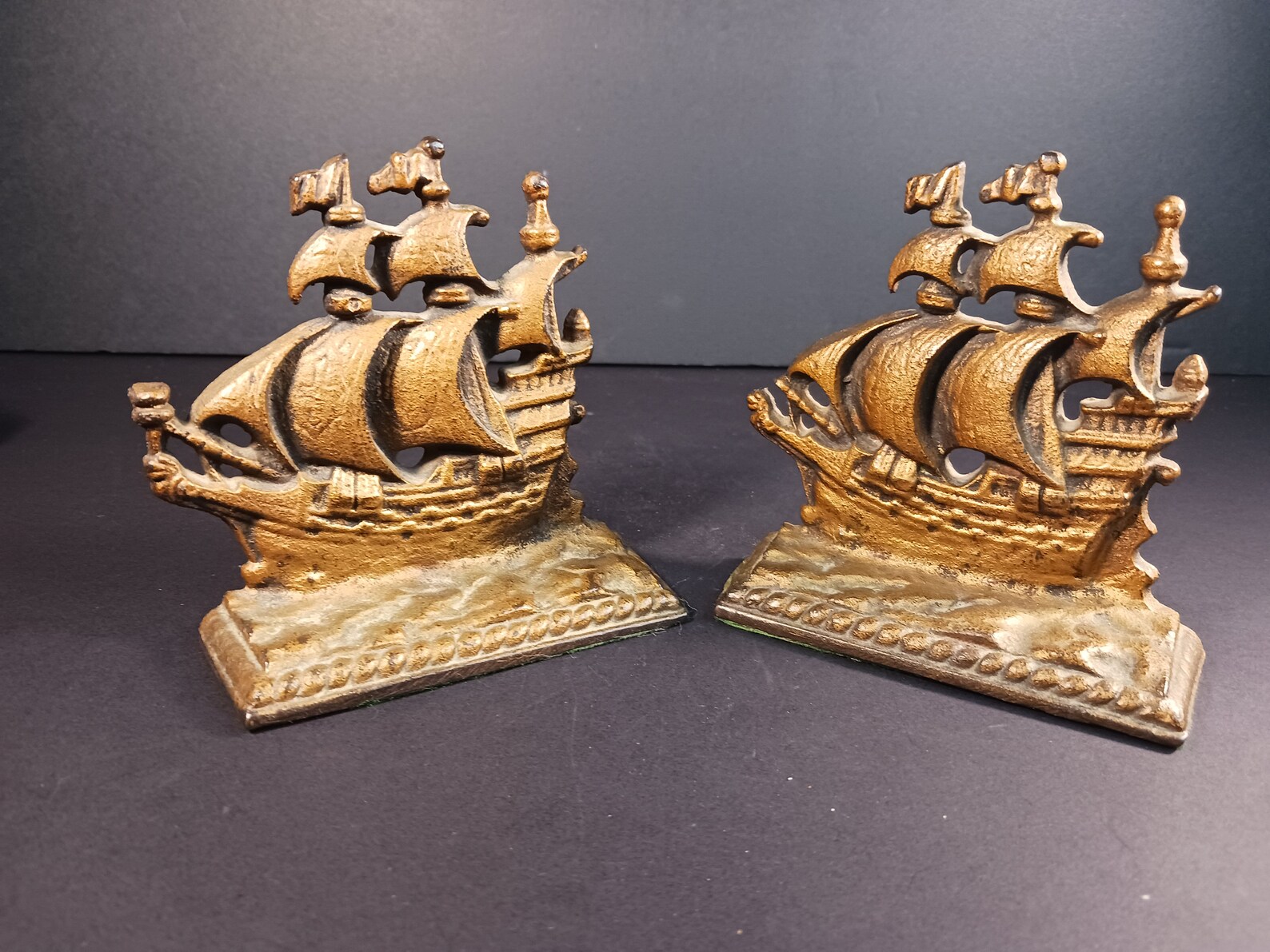 Antique Sailing Ship Bookends Cast Metal Nautical Decor Gift for Book ...