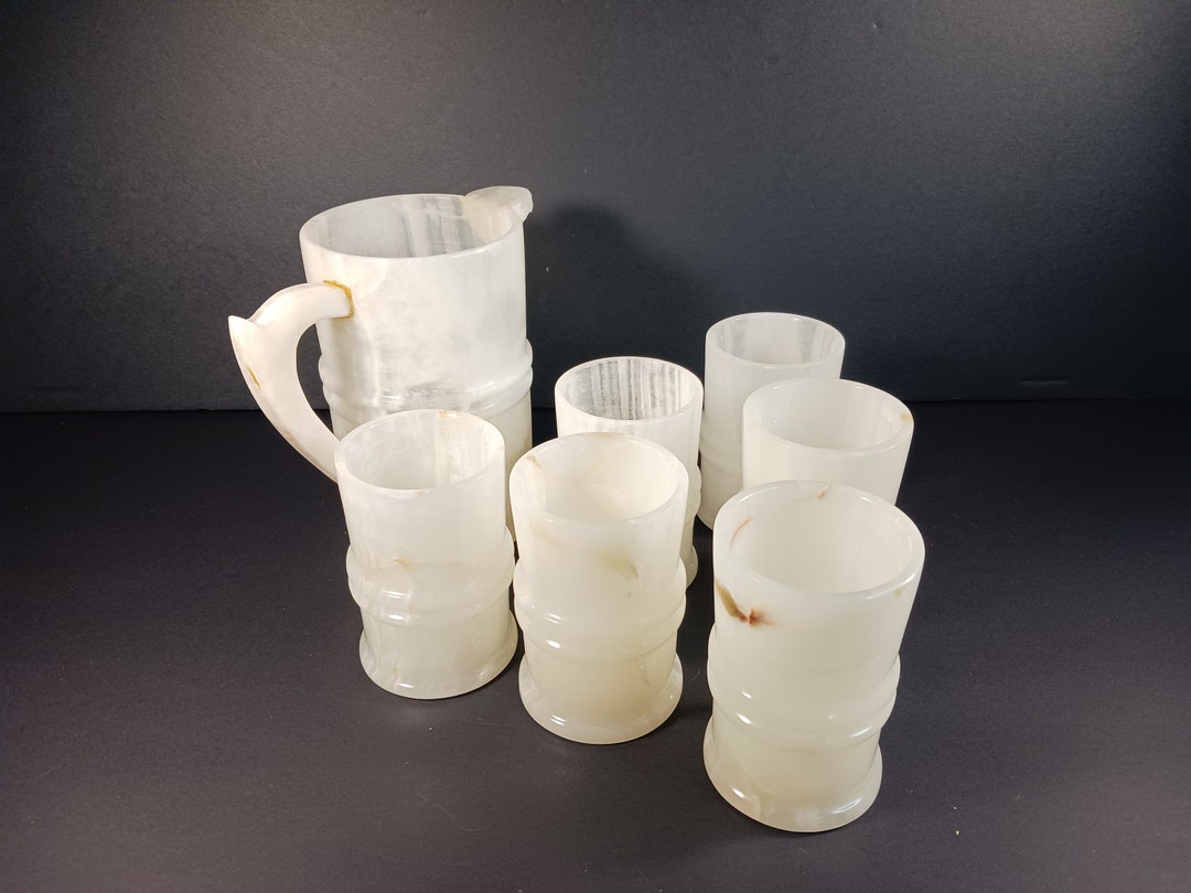 Onyx Stone Pitcher Set With 6 Cups -vintage Marble Cordial Set ...