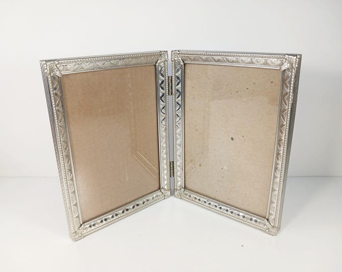 Vintage Hinged Folding Double Picture Frame - Retro 80s Silver Tone ...