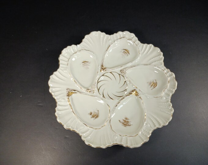 Vintage Oyster Plate- Antique Weimar Germany White and Gold Oyster ...